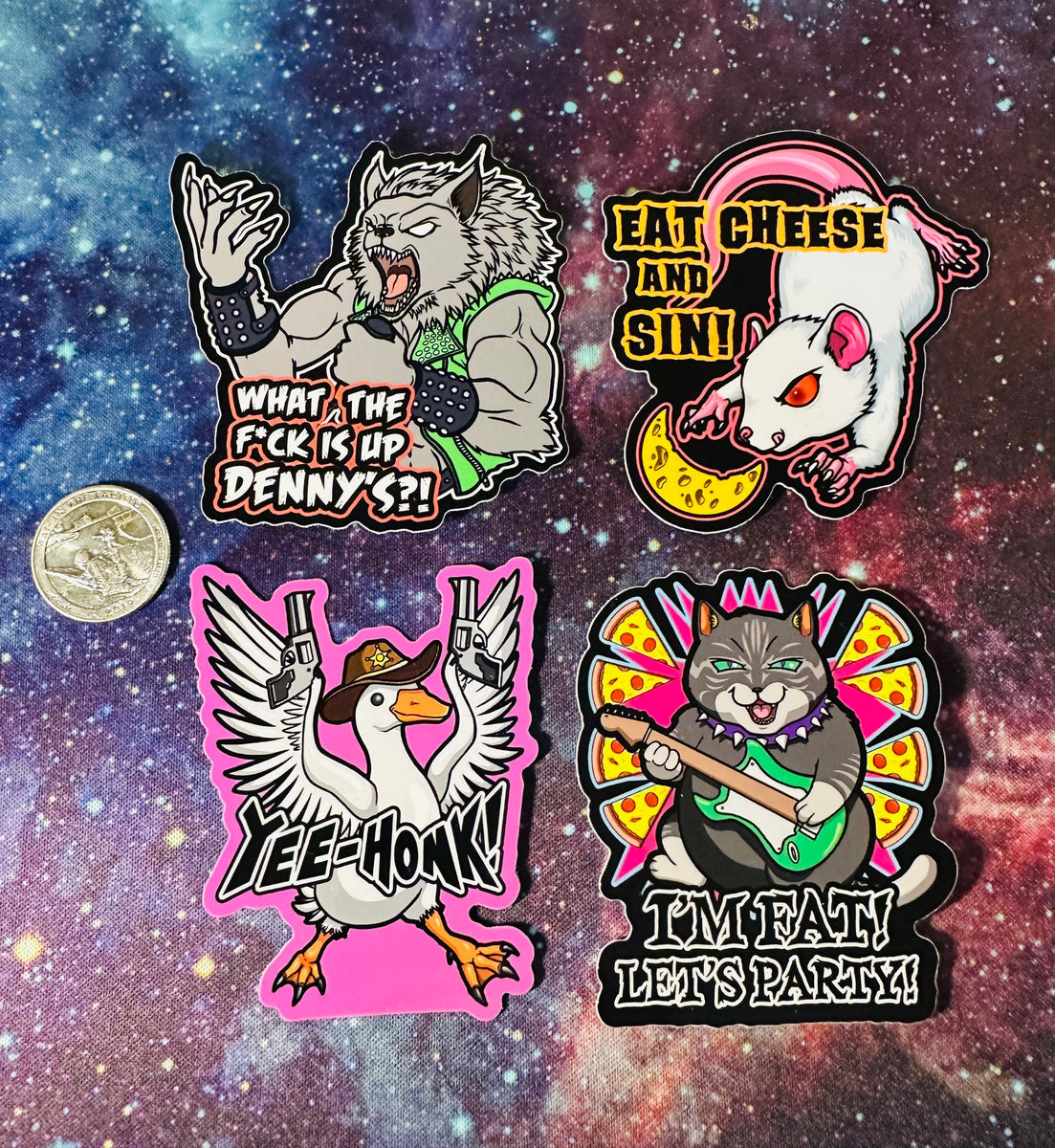 Animal Memes! Stickers Bundle Deal! set of 4! Mouse rat goose kitty ca ...